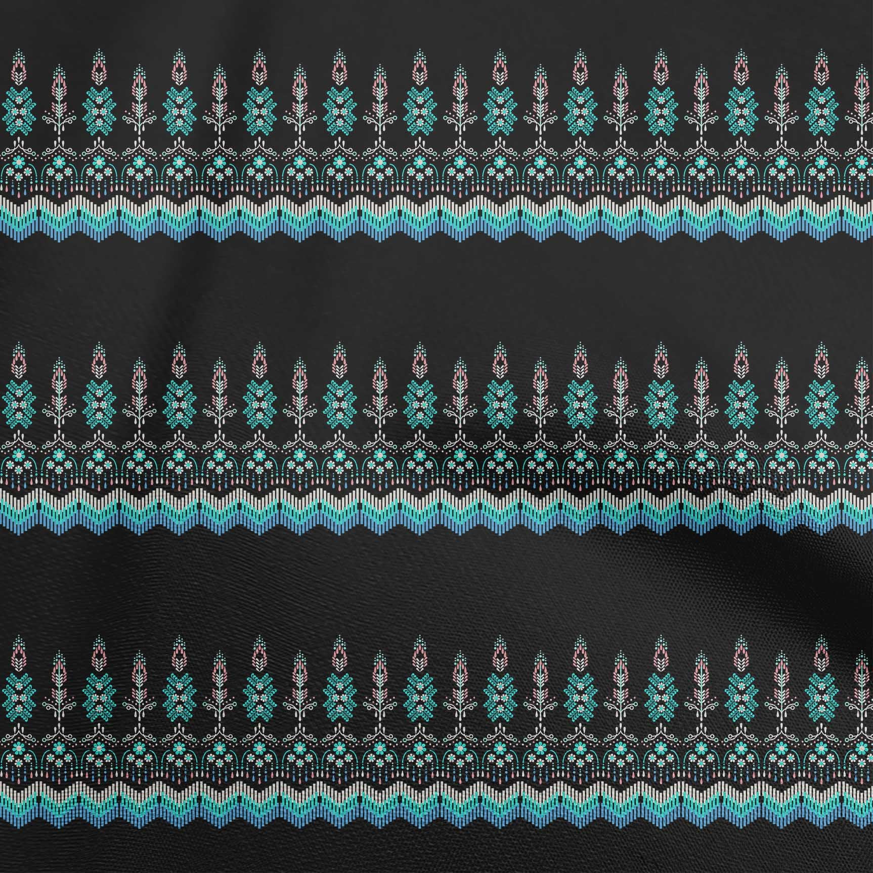 oneOone Silk Tabby Black Fabric Asian Block Sewing Material Print ...