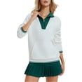 American Retro Style Women'S Sweatshirt Color Block Collar Long Sleeve ...
