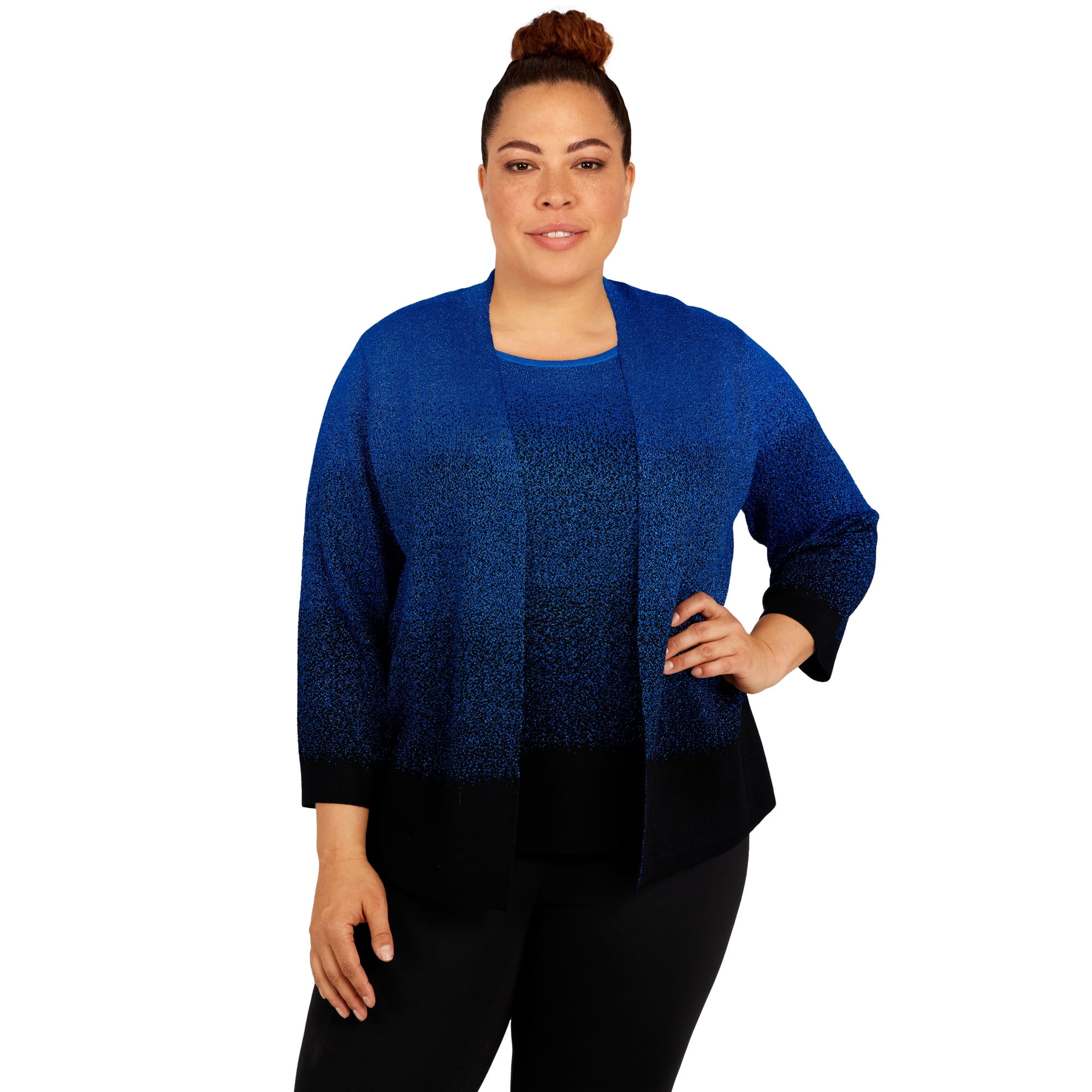 Alfred Dunner Womens Plus-Size Ombre Shimmer Two-For-One Sweater ...