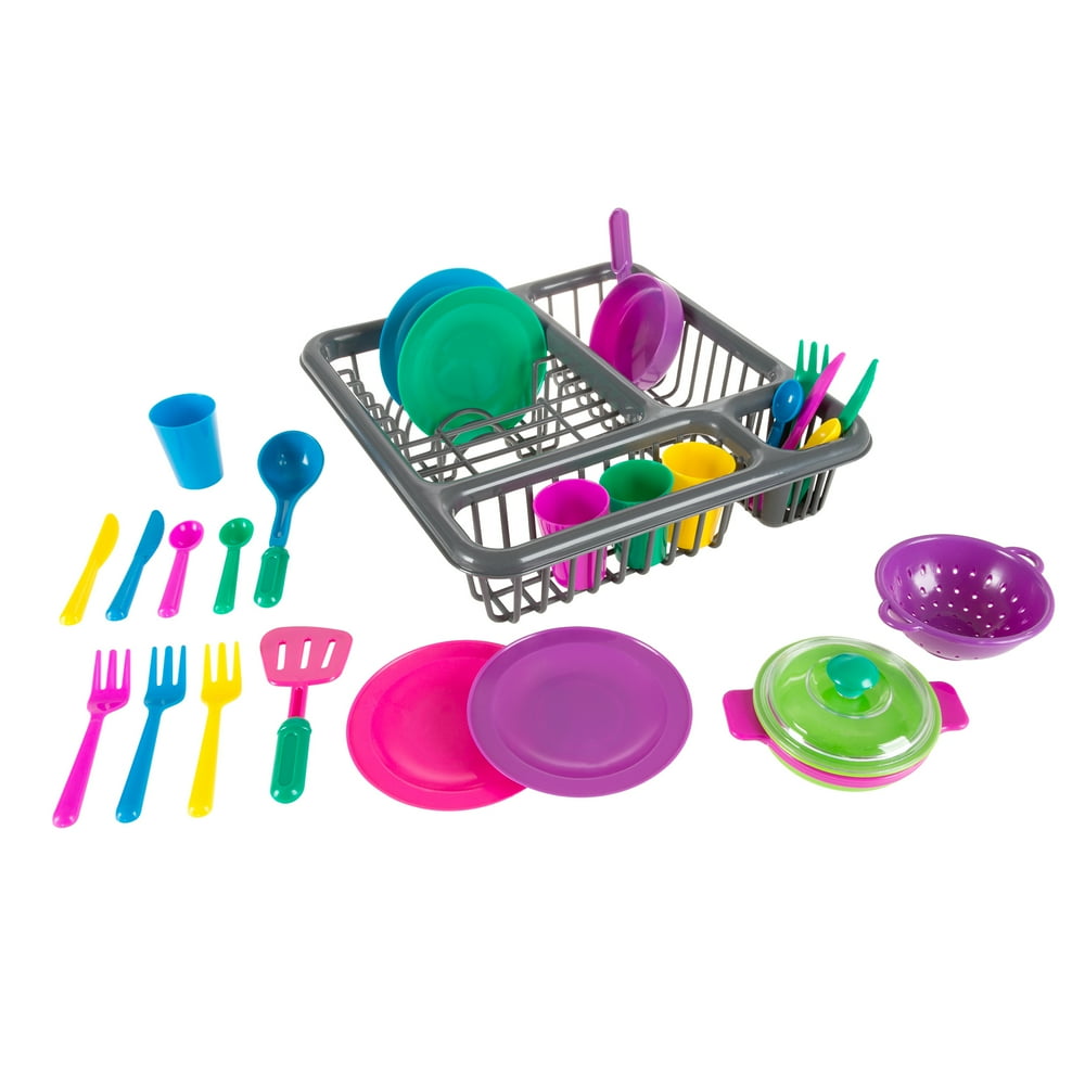 Kids Play Dish Set, 27 Piece Tableware Dish Set with Dish Drainer by ...