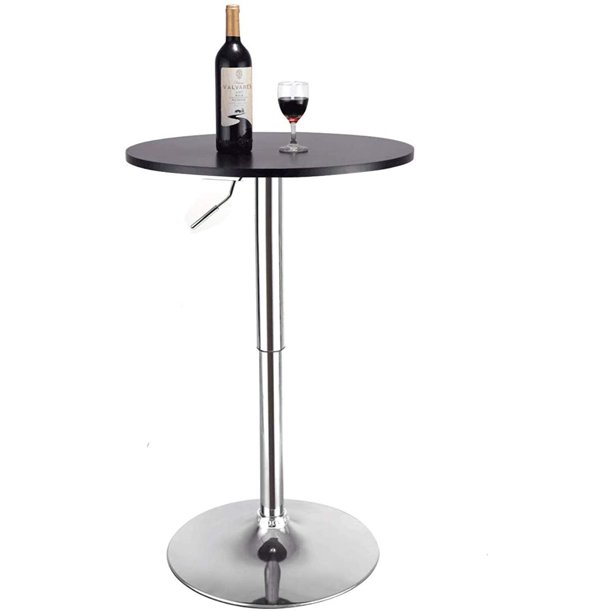 FULLWATT Round Kitchen Bar Table Cafe Table Adjustable Pub Counter Wood ...