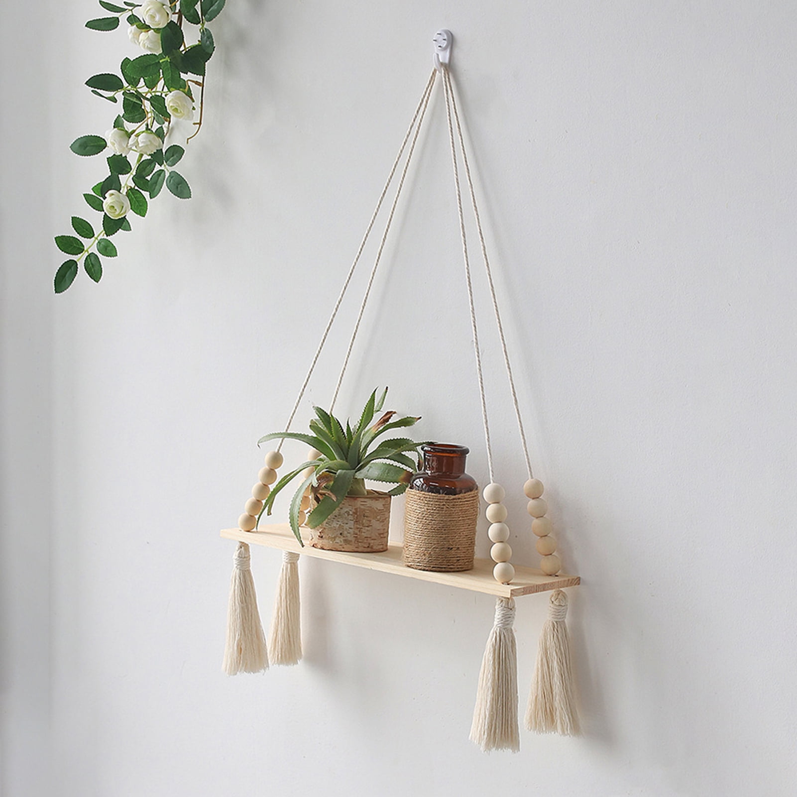 Boho Macrame Hanging Shelf - Handcrafted Rustic Cotton Rope Tapestry ...