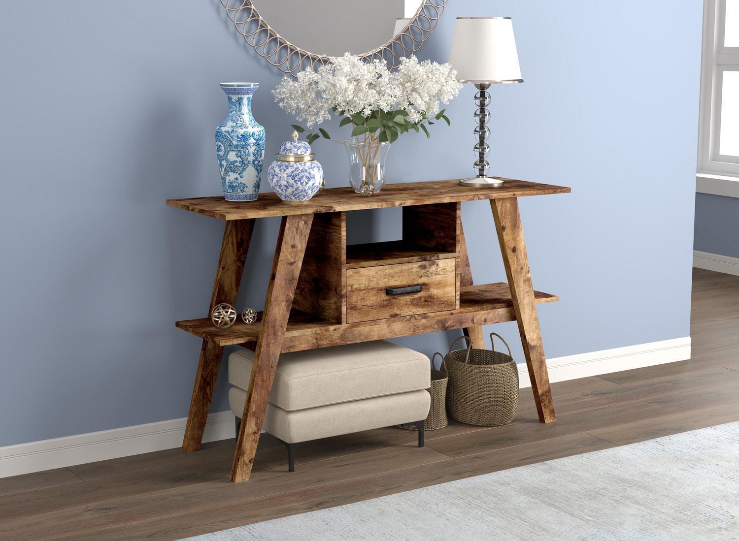 Safdie & Co. Console Table 47L Brown Reclaimed Wood 1 Drawer 1 Shelf ...