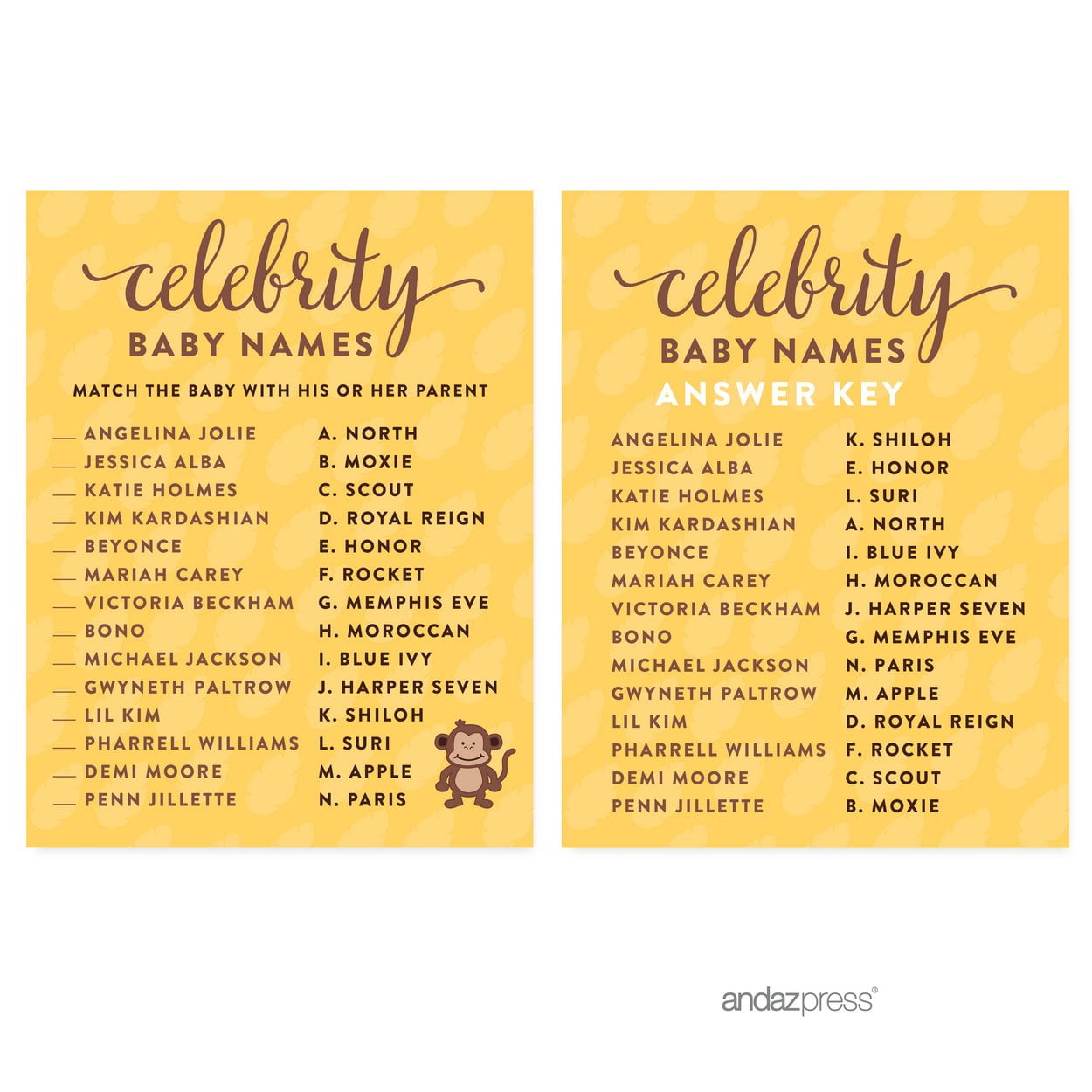 Celebrity Name Game Jungle Safari Baby Shower Games, 20-Pack - Walmart.com