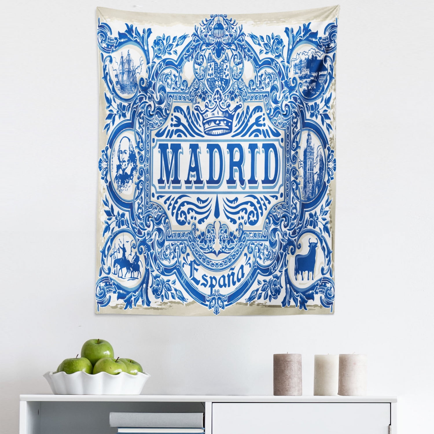 Spanish Tapestry, Madrid Calligraphy Traditional Painted Tin Graphic ...