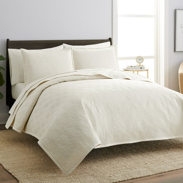 Scott Living Baristo Solid Geometric Cotton Sateen 3-Piece Quilt Set ...