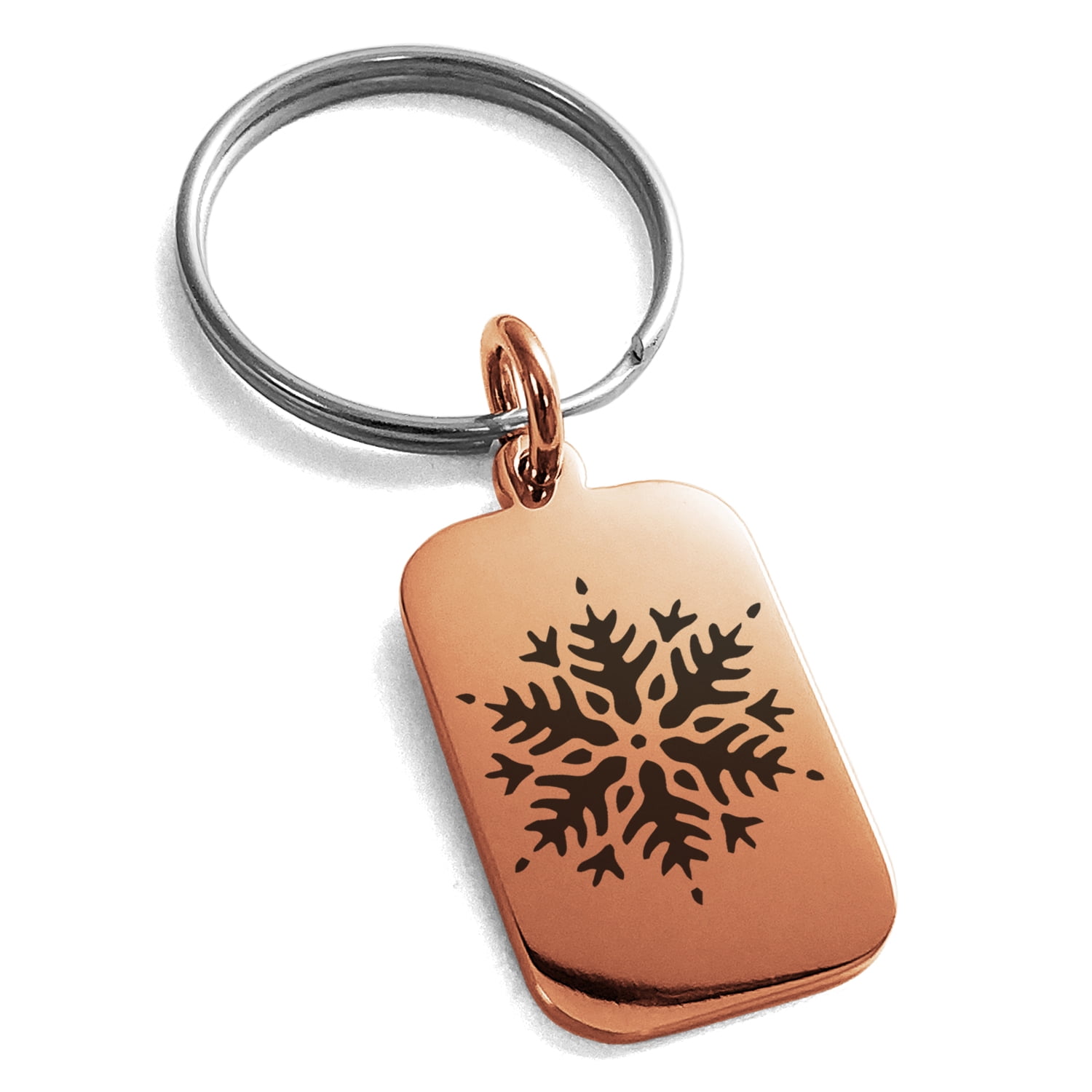 Gold Plated Stainless Steel Artisan Snowflake Engraved Small Rectangle Dog Tag Charm Keychain ...