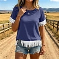 AHTJRT Short Sleeve Shirt for Women Crew Neck Fashion Retro Fringe Trim ...