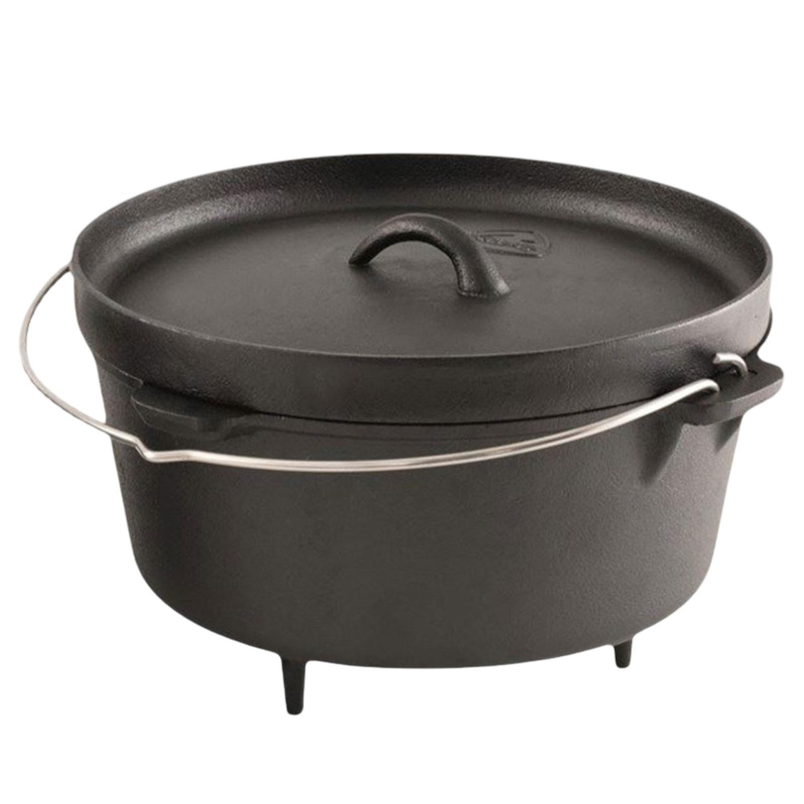 Olla de horno holandés de hierro fundido para acampar, mango de Metal ...