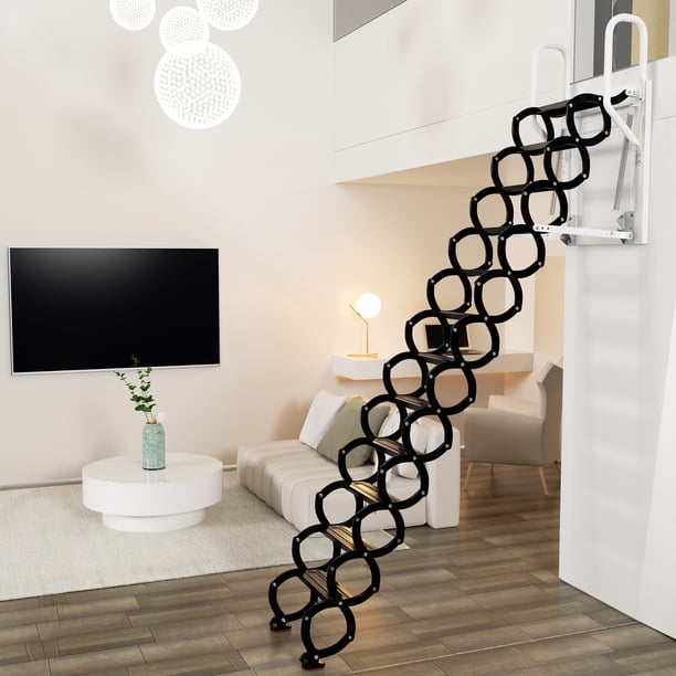 Motor Genic Wall Mounted Folding Ladder Black Retractable Loft Attic ...