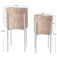 Main + Mesa Modern Boho Embossed Metal Planters with Stands, White and ...