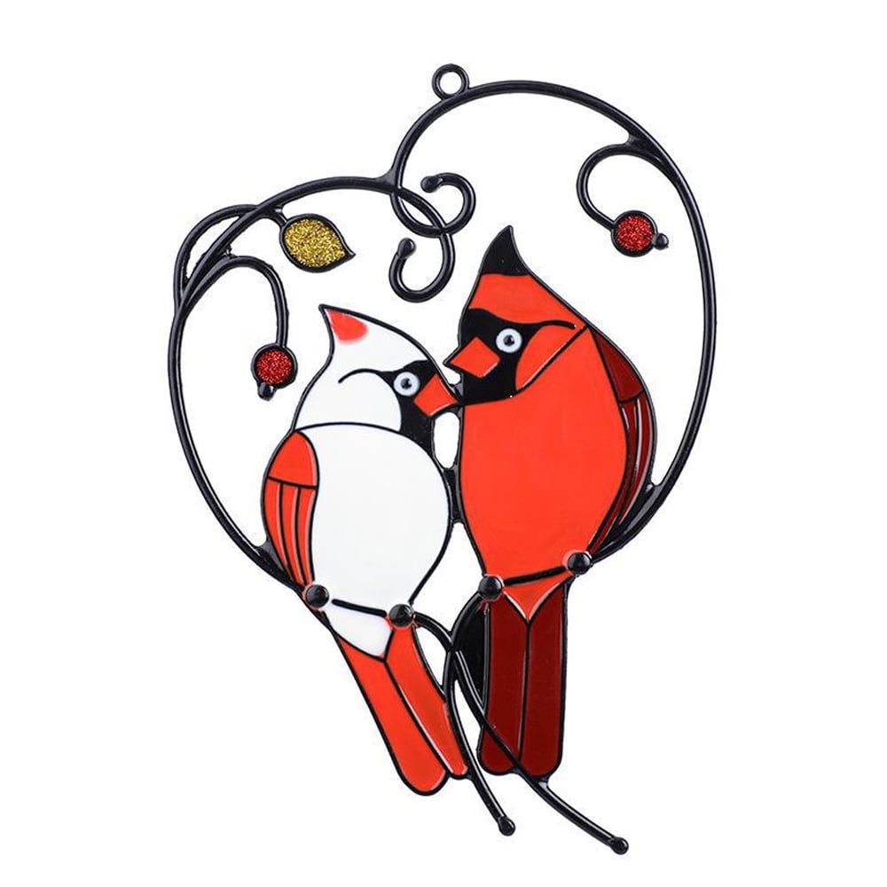 Colorful art flock bird pendant window decoration，Double-sided dripping ...