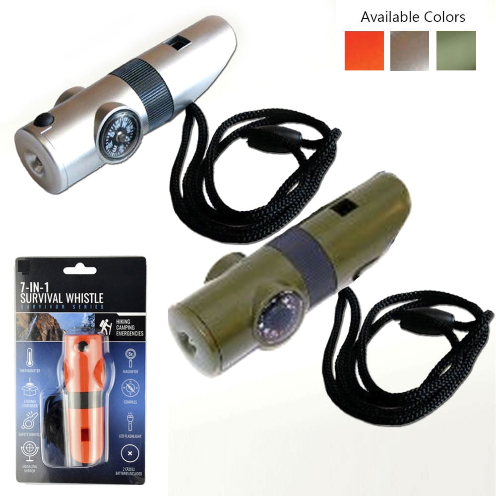 2Pk 7in1 Survival Whistle Compass Thermometer Led Flashlight Magnifier ...