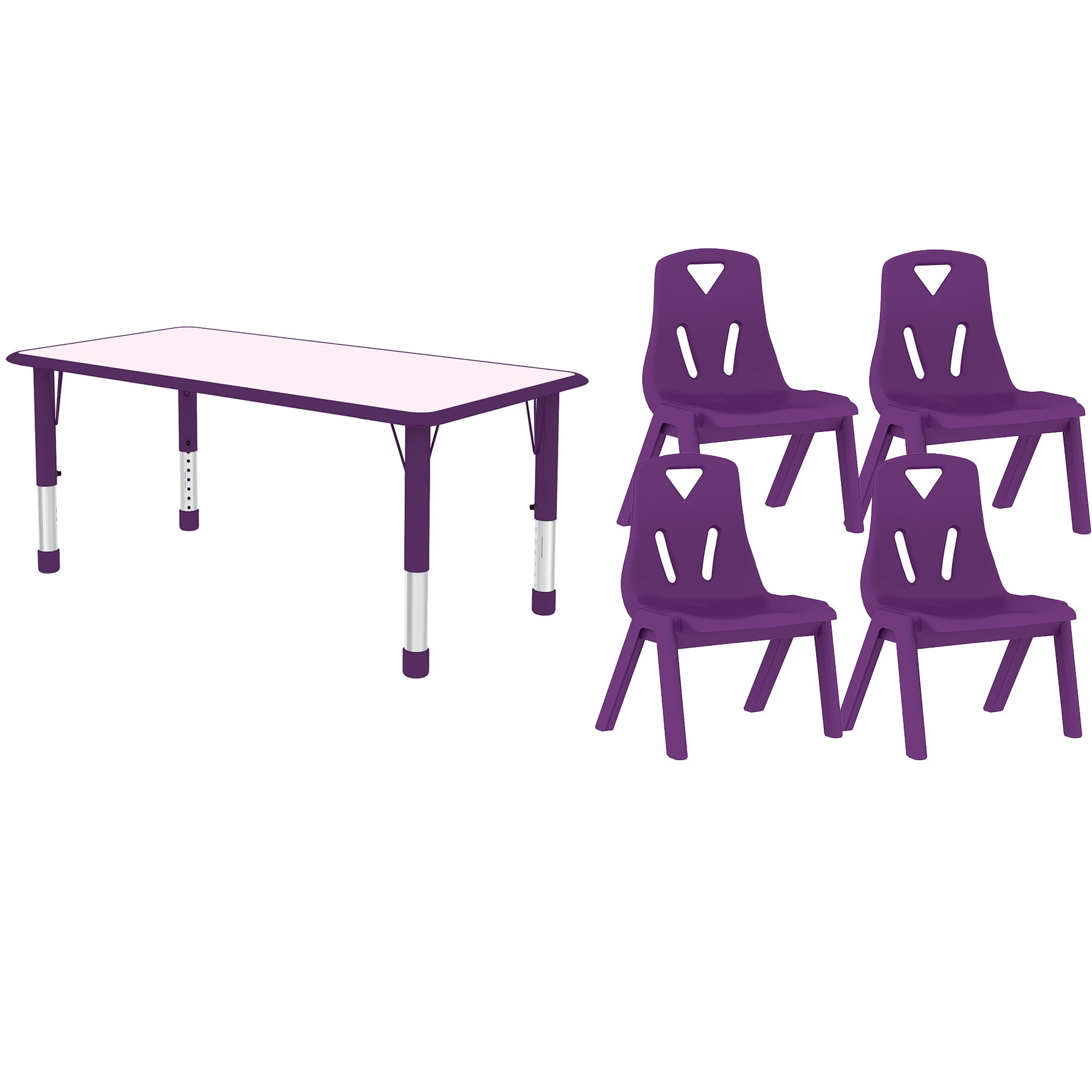 2xhome Purple Kids Table and Chair Set Adjustable Leg Wide Activity ...
