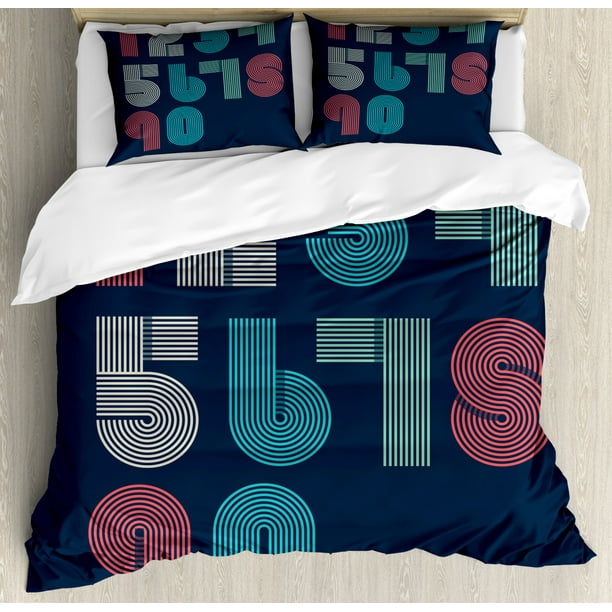 Number Queen Size Duvet Cover Set, Retro Style Striped Funky ...