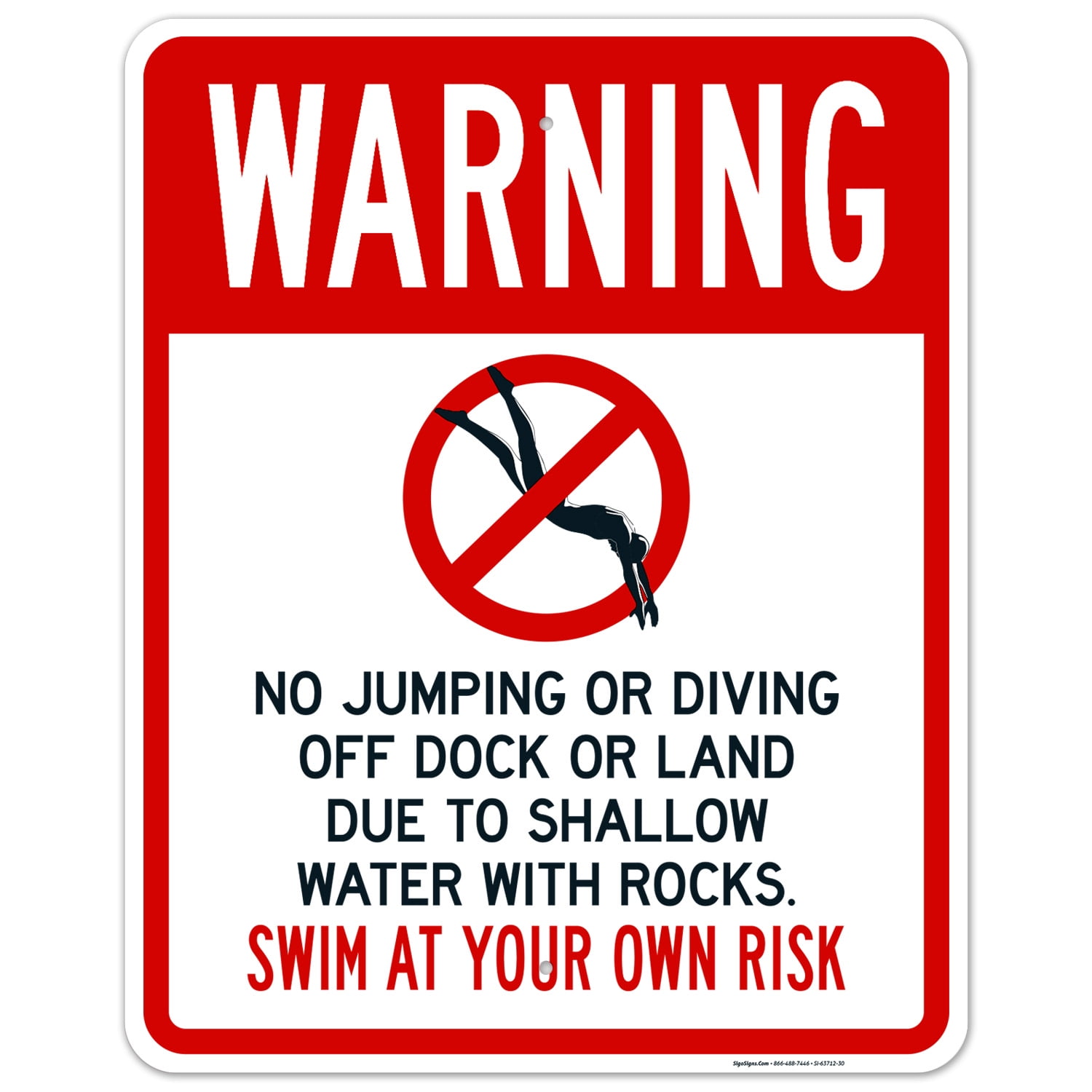 Shallow Water No Jumping Or Diving Off Dock Or Land Sign, - Walmart.com