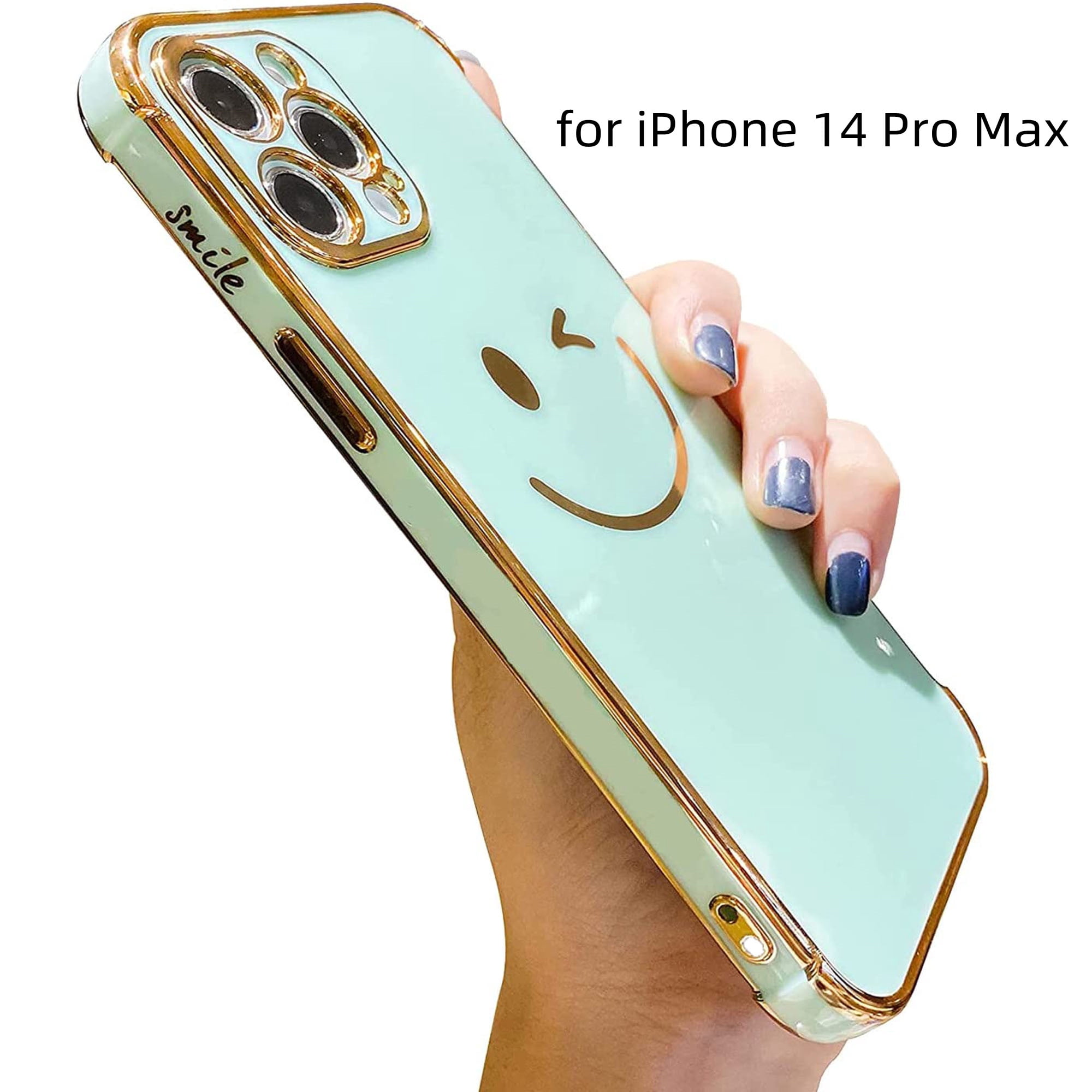 Tzomsze iPhone 14 Pro Max Case, Shockproof Electroplated Smiley Face ...