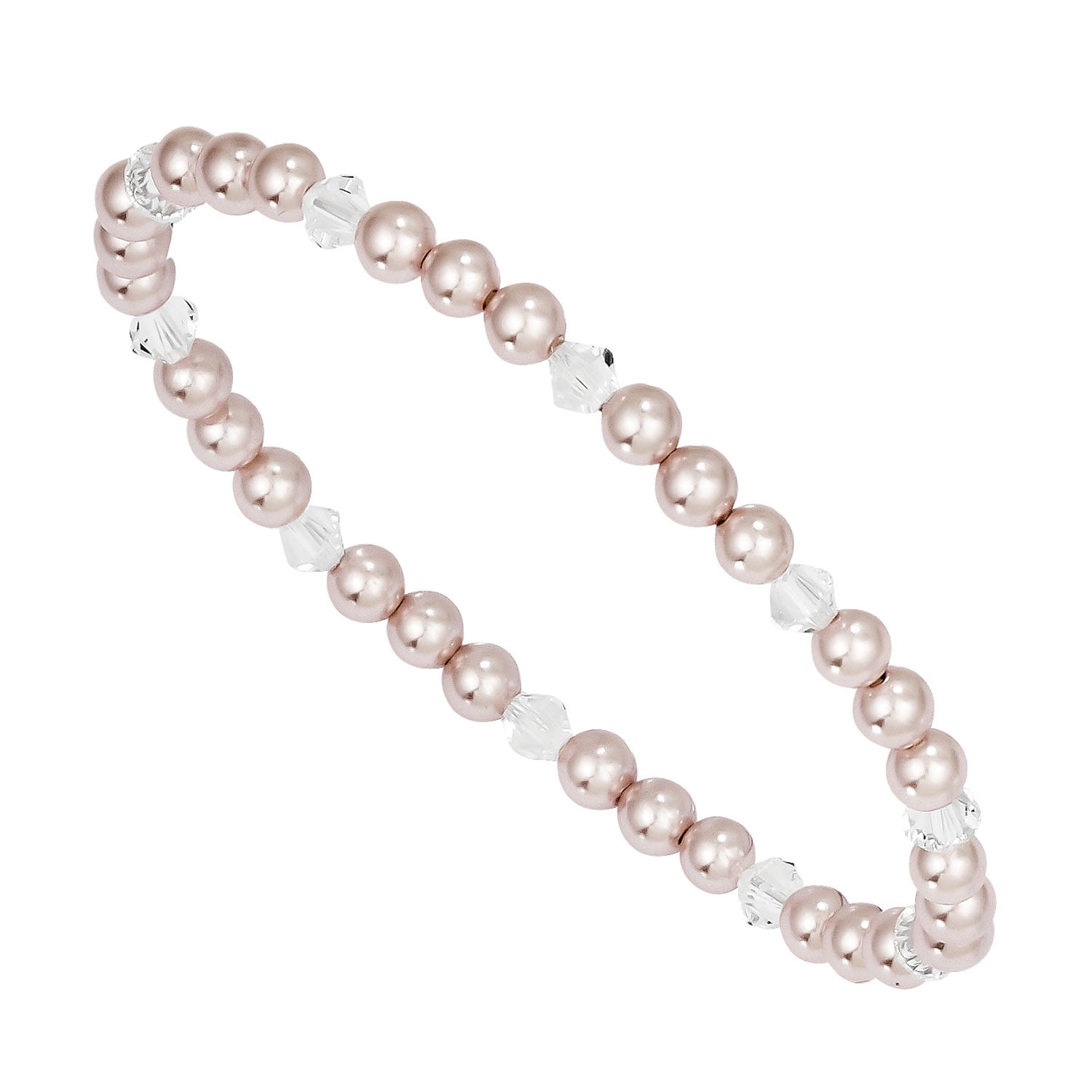 Primal 4mm Pink Shell Bead and Swarovski Crystal Child Stretch Bracelet ...