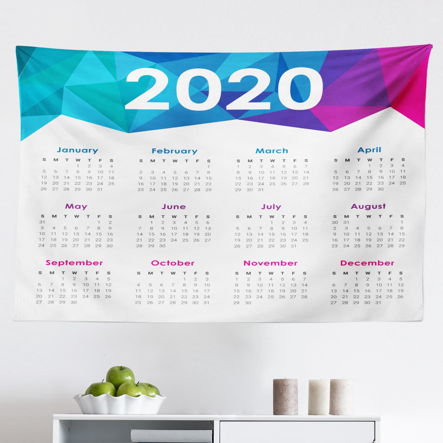 Calendar 2020 Tapestry, Simple and Classic Style Year Panorama Design ...