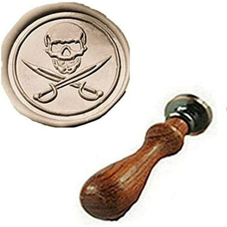 Kit with a wax stamp to seal Vintage Skull and crossed swords design to ...