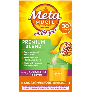 Metamucil Psyllium Stevia Fiber Supplement Powder, Orange, 72 Tsp ...
