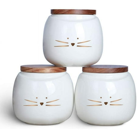 Ceramic Cat Canister Set Coffee Tea Sugar Food Storage with Bamboo Lid ...