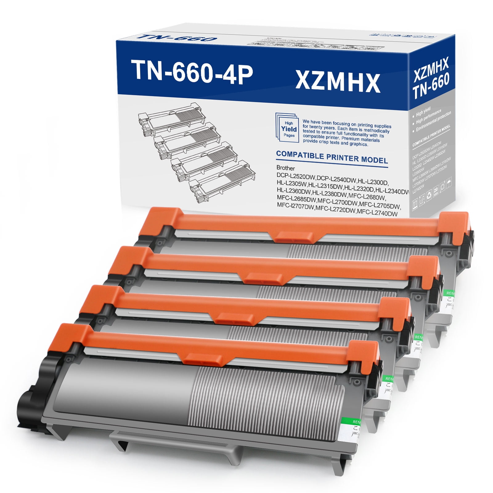 XZMHX 4 Black Toner Cartridge Replacement for TN660 TN-660 TN660 TN630 ...