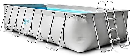 SereneLife Rectangle Above Ground Pool Set, Steel Frame, Outdoor Family ...