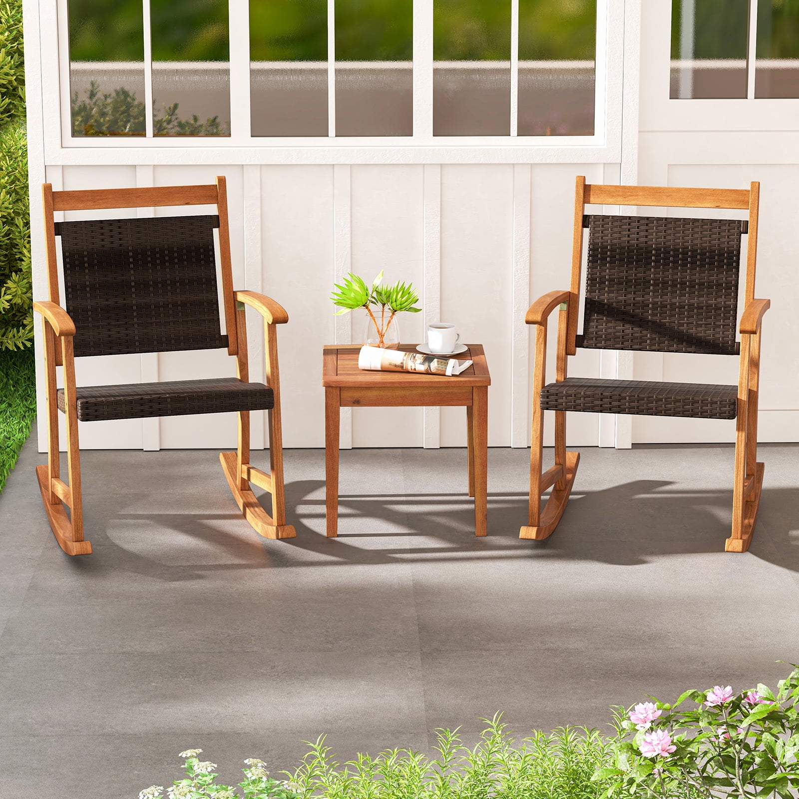 Click here for Costway 3pcs Patio Rattan Rocking Chair Bistro Set... prices