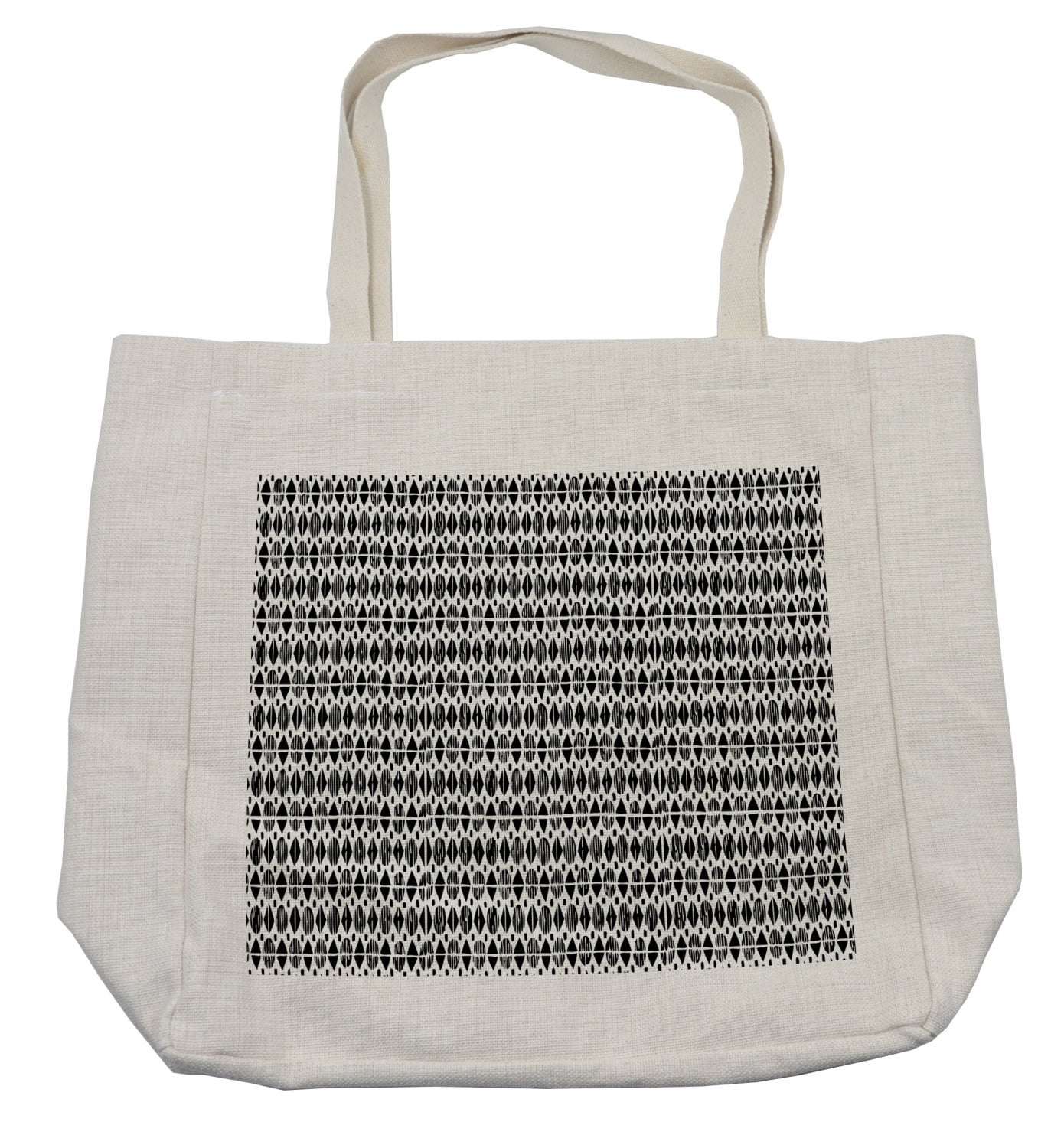 Black and White Shopping Bag, Horizontal Borders with Motifs Monochrome ...