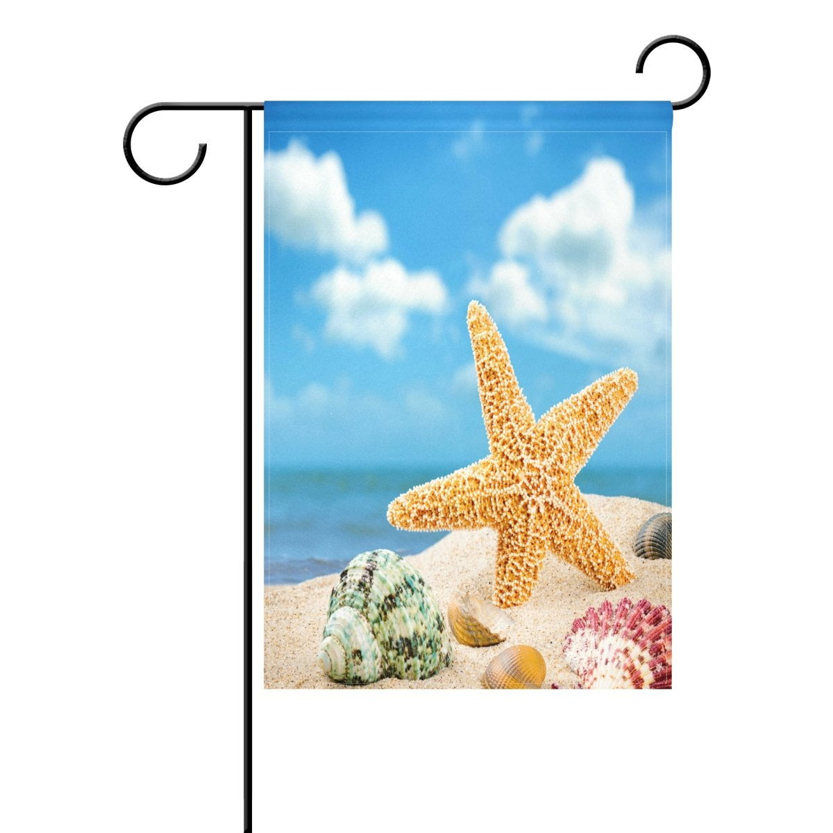 POPCreation Sea Star and Colorful Shell Garden Flag Sunny Ocean Beach ...