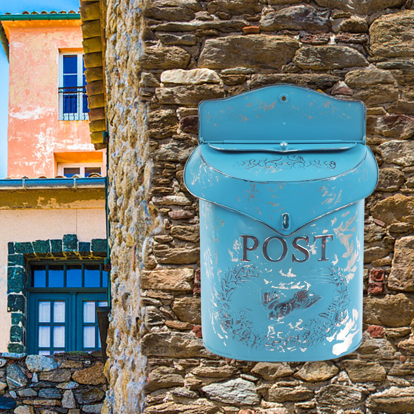 Blue Iron Box Post Office Box External Letter Mail Wall Mount Mailbox ...