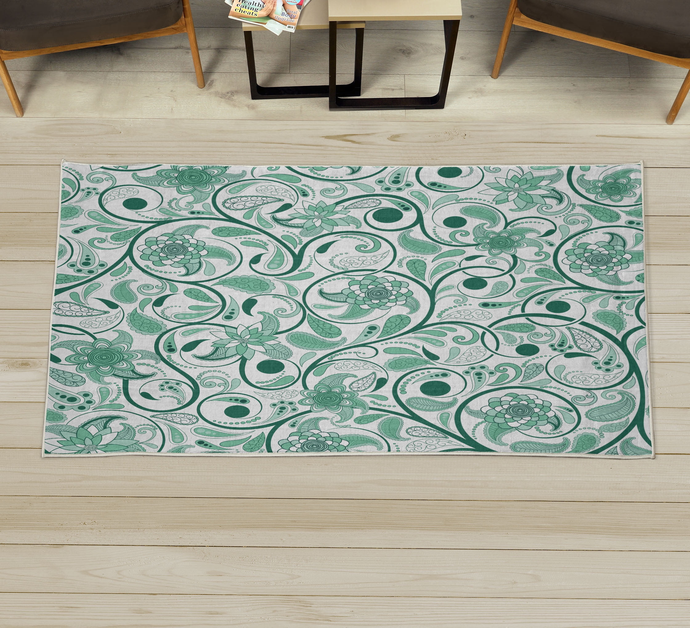 Vintage Decorative Rug, Oriental Scroll with Swirling Leaves with ...