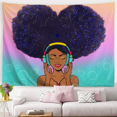 Hippie African American Black Girl Wall Tapestry Constellation Black ...
