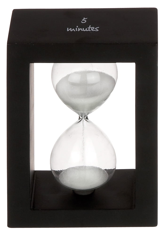 5 Minute Black And White Hourglass With Wood Frame