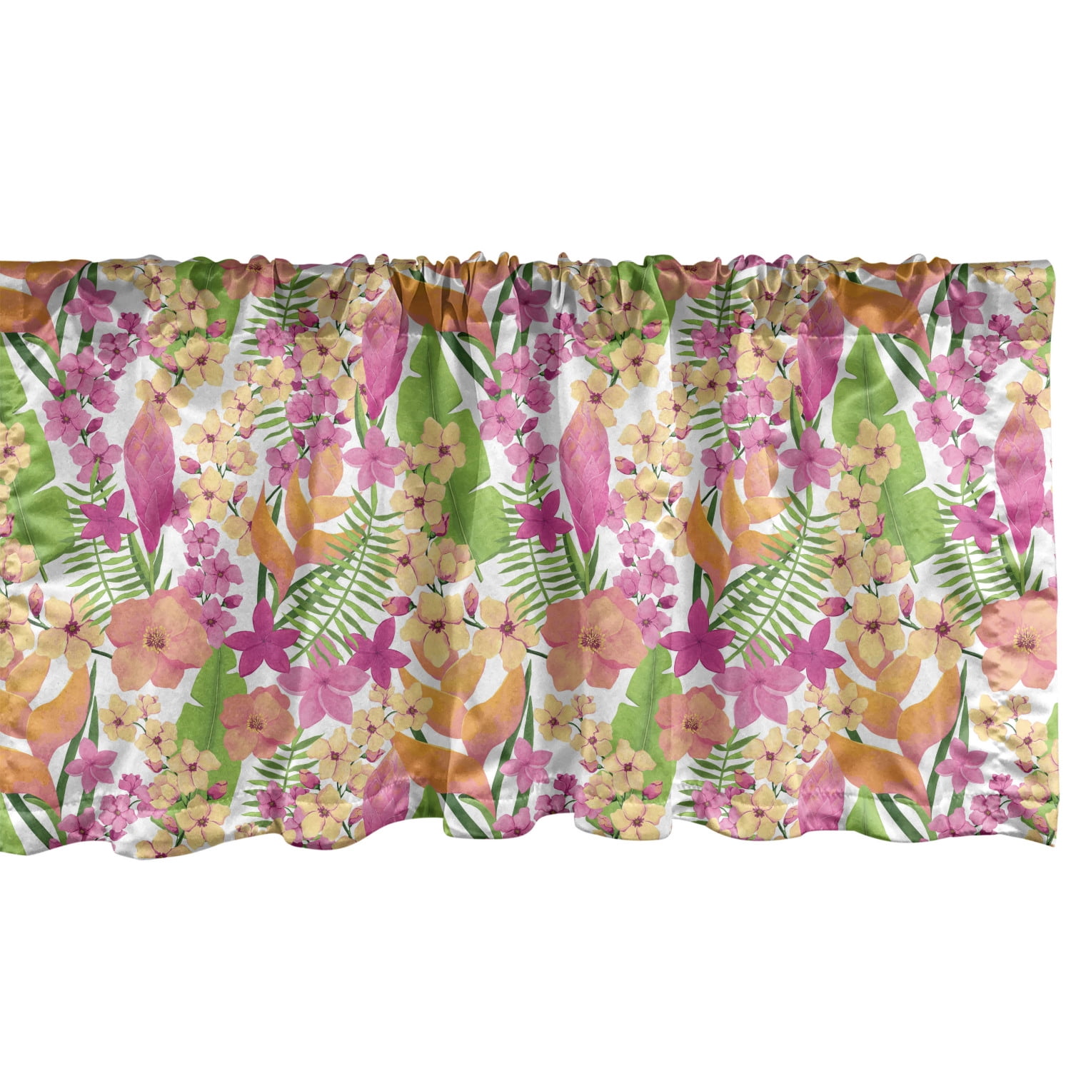 Watercolor Flowers Window Valance Pack of 2, Tropical Vibrant Exotic ...