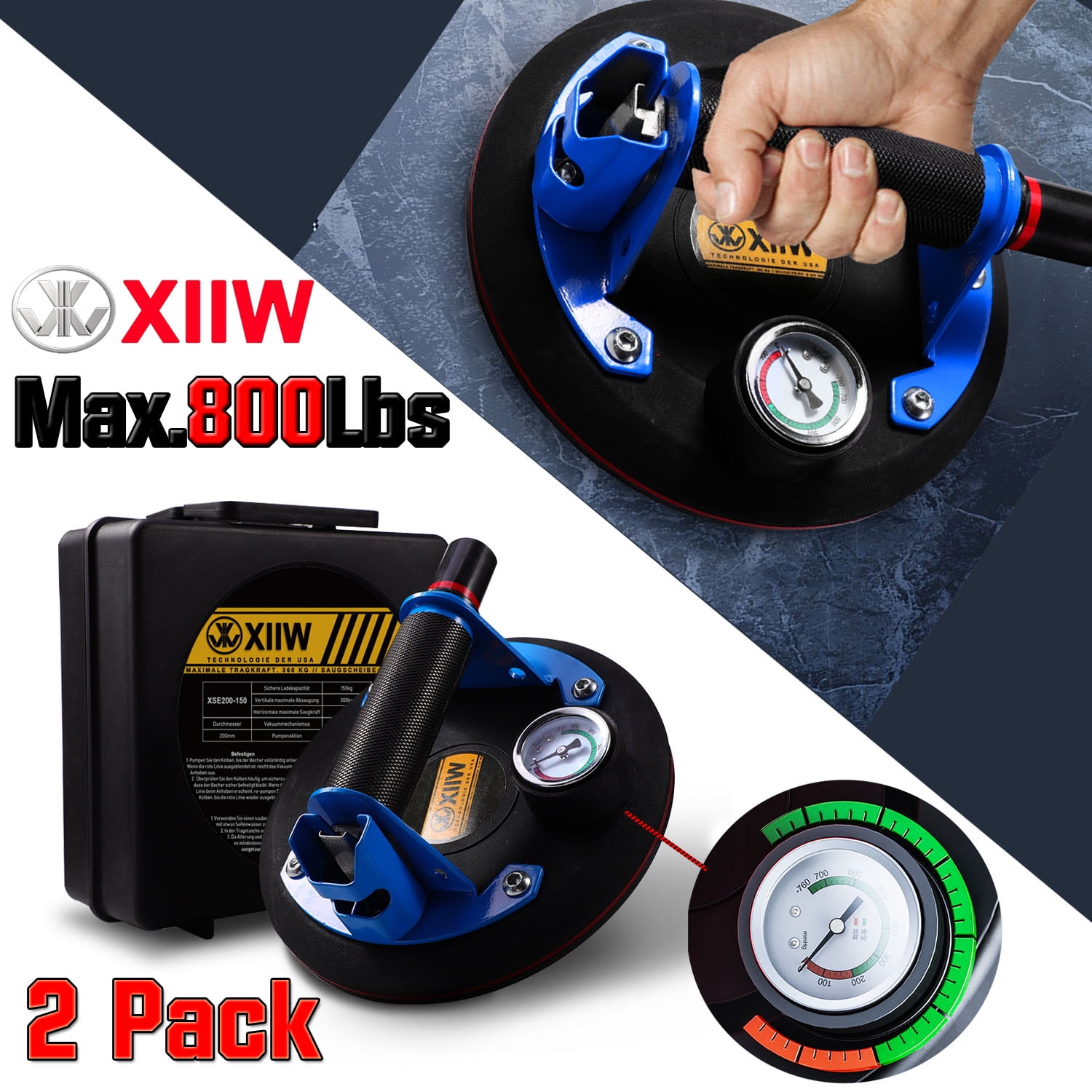 8'' Glass Suction Cups to Lift Large Glass 2 Pack, Heavy Duty Vacuum ...