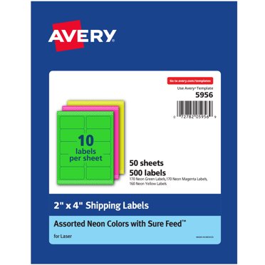 Avery 2" x 4" Neon Shipping Labels with Sure Feed, 1,000 Labels (5974 ...