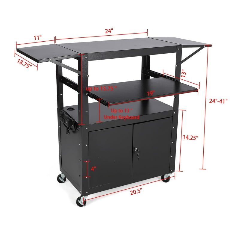 Av Cart Media Stand With Locking Cabinet - Adjustable Height Projector ...