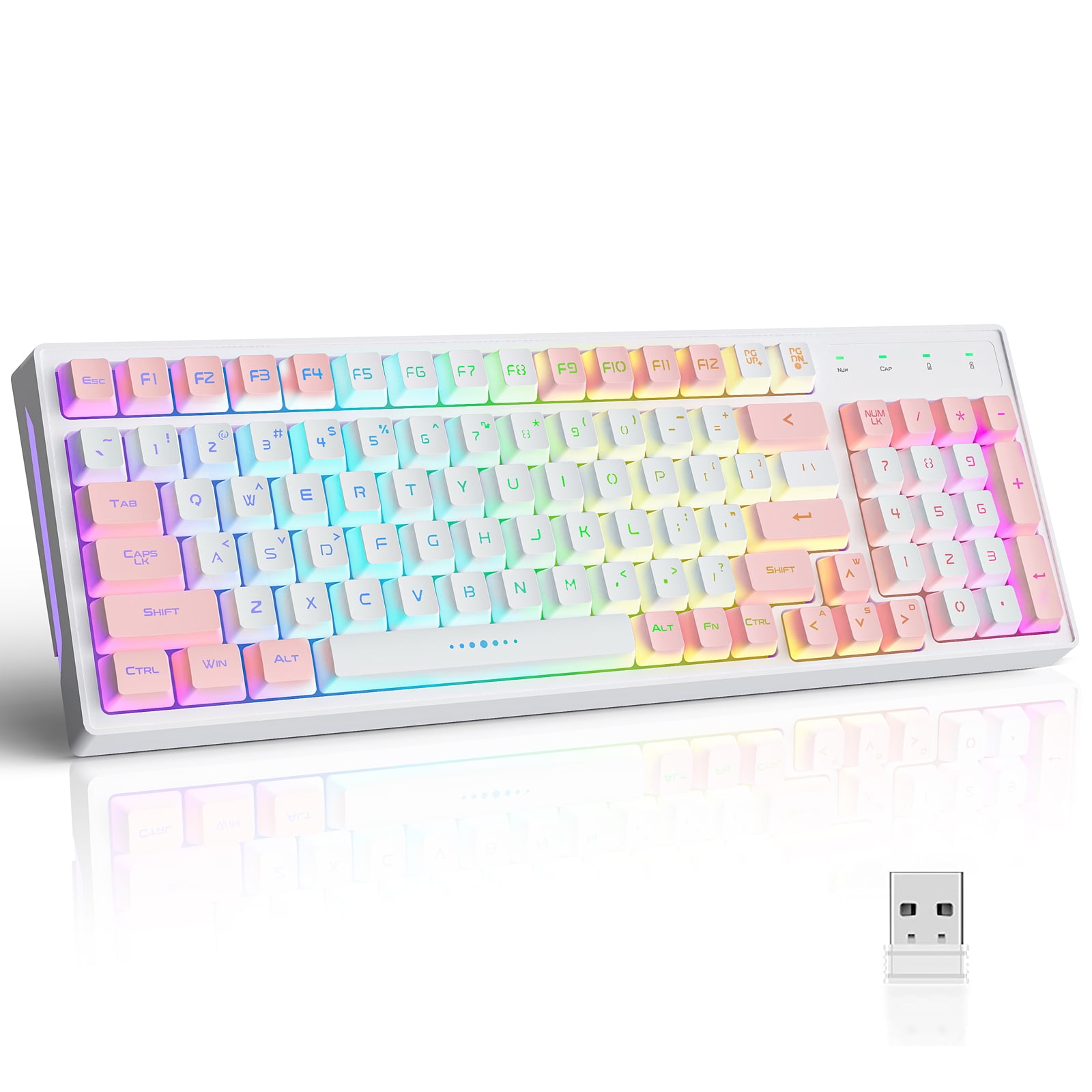GK98 Wireless Gaming Keyboard,2.4G Rechargeable RGB White Gaming ...
