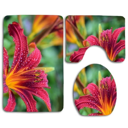 XDDJA Lily Red Blossom Daylily Wet Moist 3 Piece Bathroom Rugs Set Bath ...