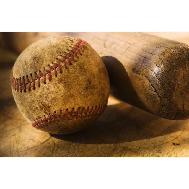 Antique Baseball with Baseball Bat Photo Photograph Thick Paper Sign ...