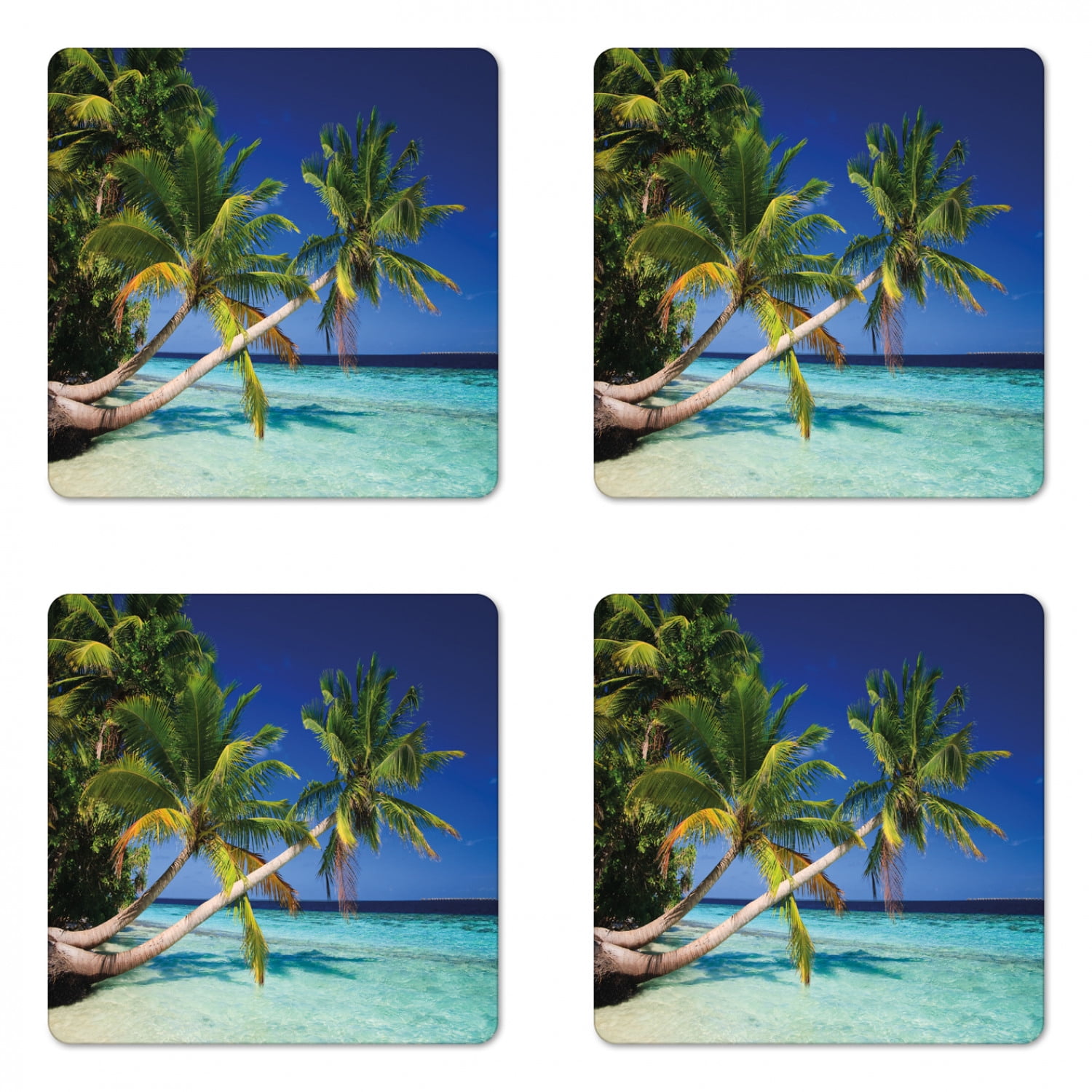 Tropical Coaster Set of 4, Exotic Maldives Beach with Palms Paradise ...