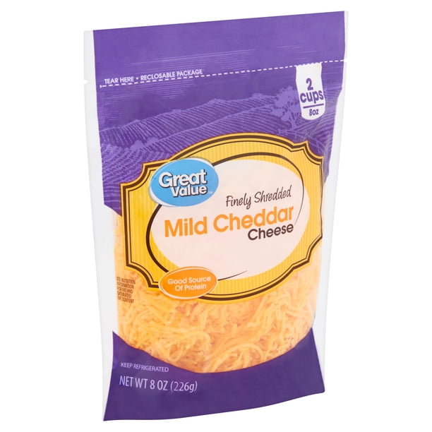 Great Value Finely Shredded Mild Cheddar Cheese, 8 oz - Walmart.com