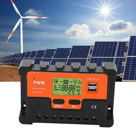 Solar Controller,60A Solar Controller PWM Charging LCD Display Solar Regulator With 2 USB 5V ...