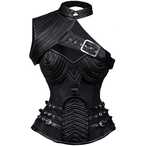 VASLANDA Women's Punk Rock Faux Leather Steampunk Overbust Vest Gothic ...