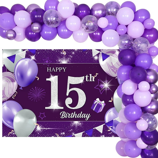 Happy 15th Birthday Decorations for Girl Purple - Balloon Garland Kit ...