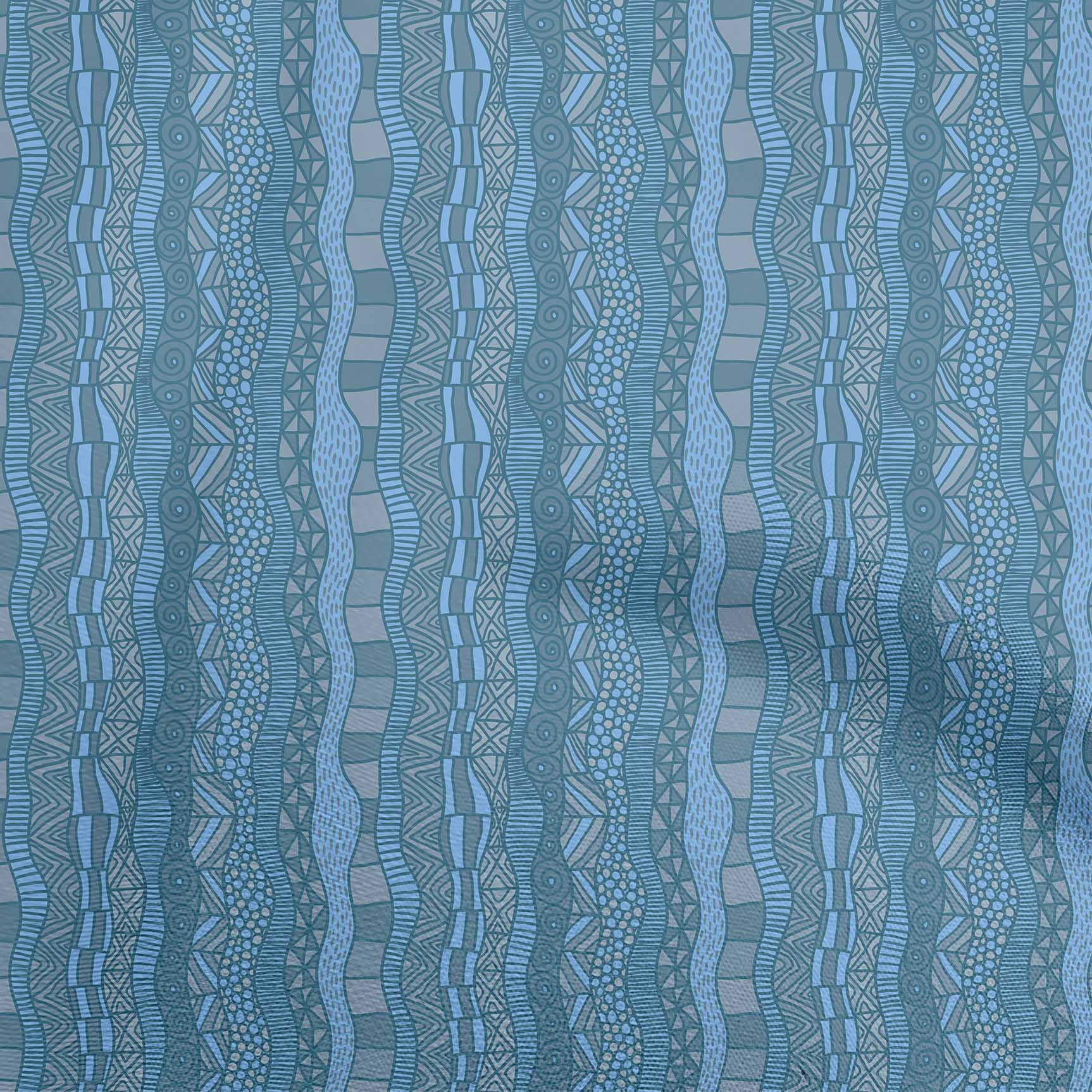 oneOone Viscose Chiffon Dusty Blue Fabric African Wavy Stripes Sewing ...