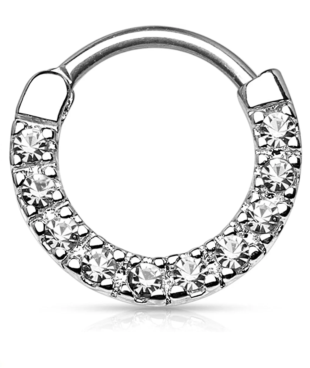 Surgical Steel CZ Paved Round Top Nose Septum Ear Cartilage Clickers ...