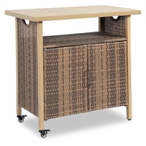 Outdoor Espresso Wicker Patio Furniture Serving Cart with Storage and ...